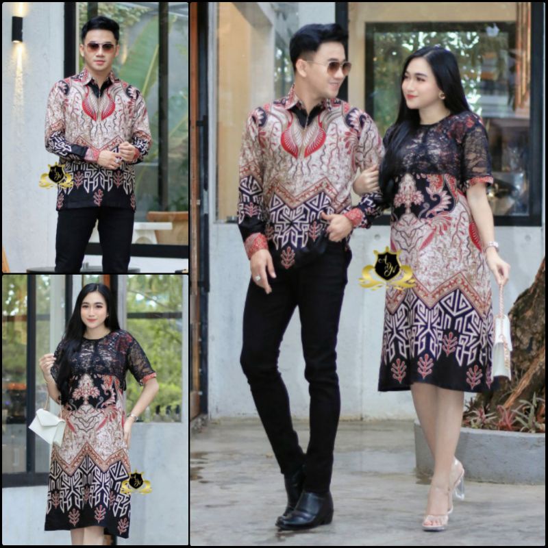 Jual Dress Brukat Couple Modern Set Pakaian Couple Batik Kemeja Pria ...