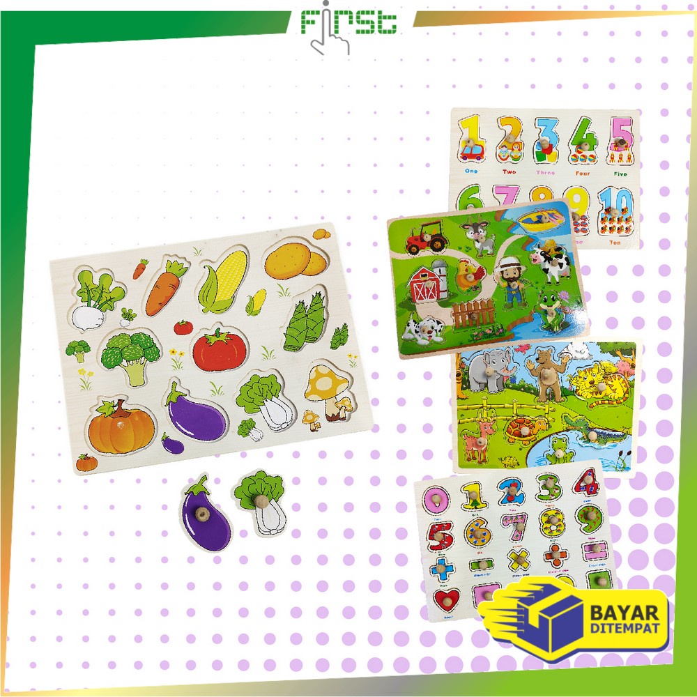 Jual FH-M302 Puzzle Kayu Mainan Edukasi Anak Balok Kayu Knob Background ...