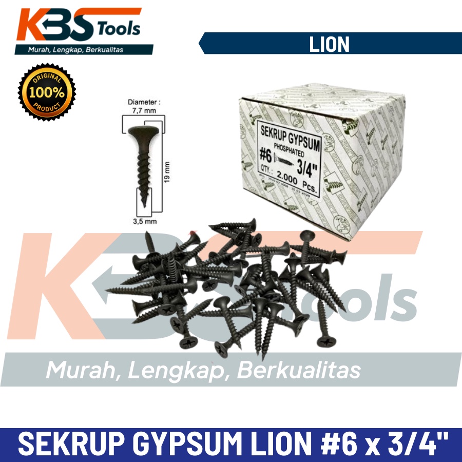 Jual Baut Sekrup Gipsum dan Kayu LION 6mm x 3/4" Skrup Gypsum DRYWALL 1 ...