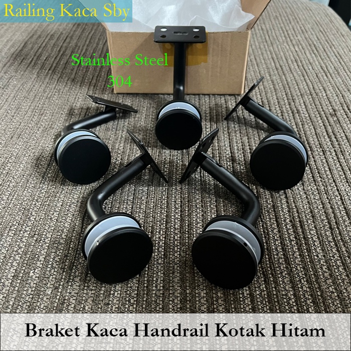 Jual BRAKET KACA HANDRAIL KOTAK / FLAT FLEXIBLE HITAM DOFF SUS304 ...