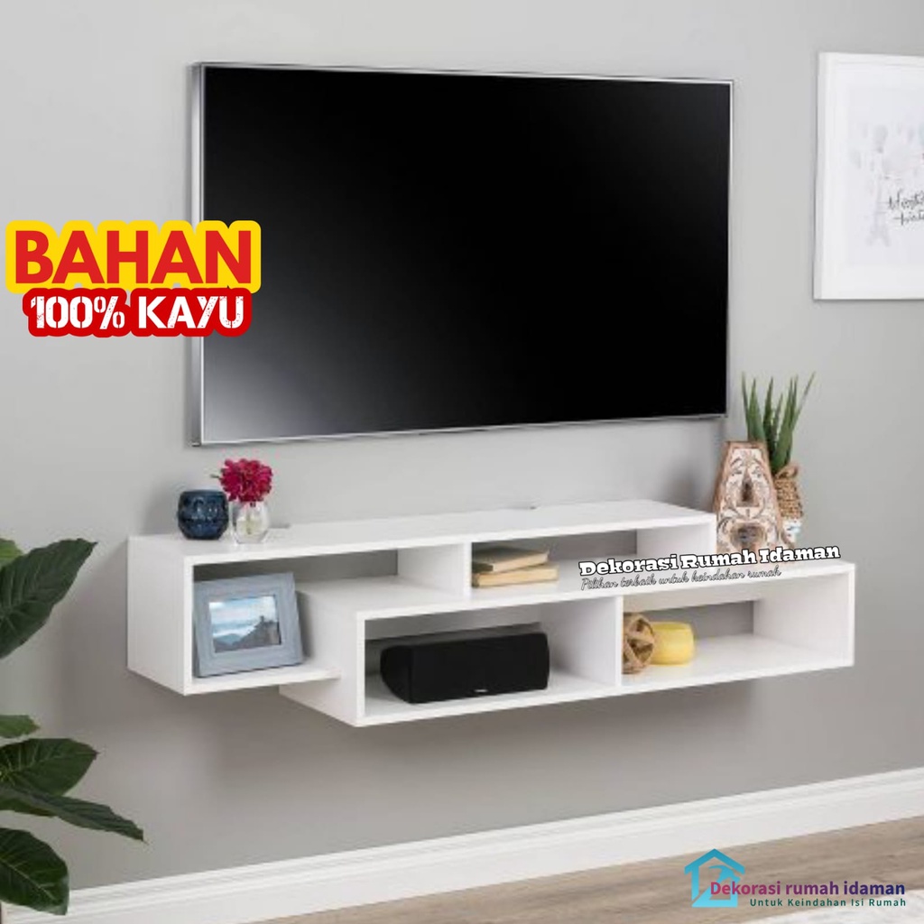 Jual Rak Tv Minimalis Modern Gantung Tempel Dinding Meja Bahan Kayu ...