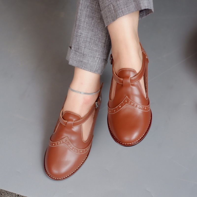 Jual YOVVLI JOLIE sepatu wanita Vintage Flat shoes kulit hak 3 cm ...