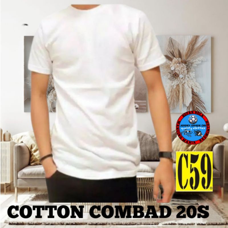 Jual KAOS POLOS C59 cotton combad 20s PUTIH Polos/Baju Pria Wanita kaos ...
