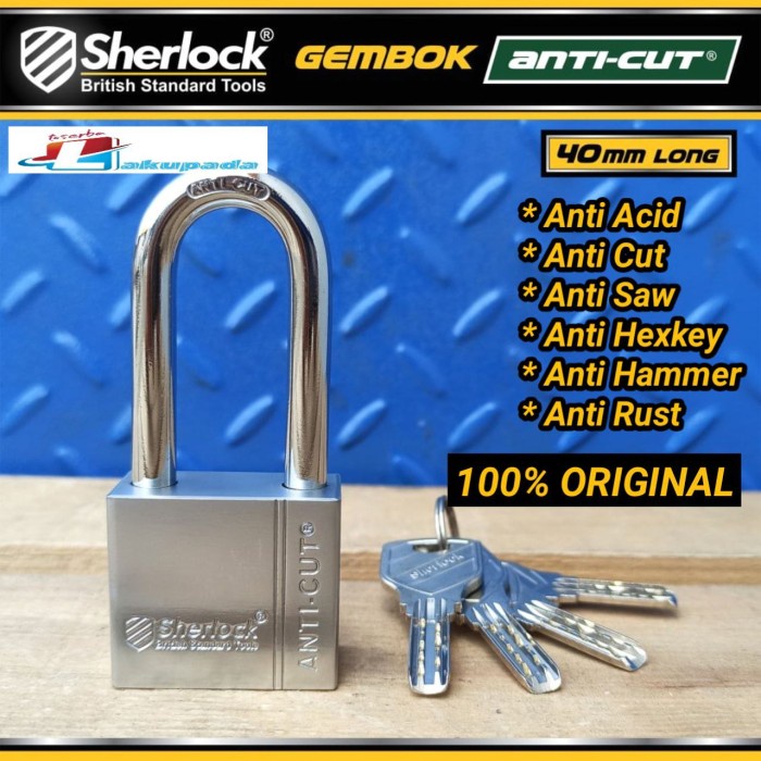 Jual Tks Gembok Original Sherlock British Anti-Cut Lock Long 40Mm ...