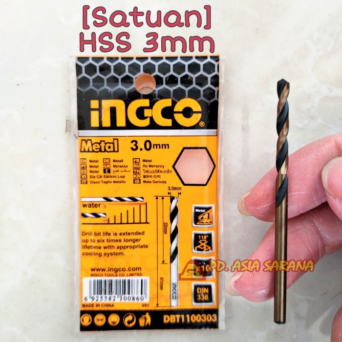 Jual HSS 3mm Mata Bor Besi Steel Drill Bit INGCO DBT1100303 Metal ...
