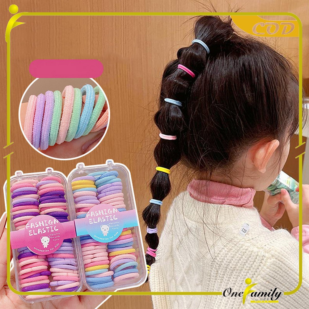 Jual ONE-C768 Ikat Rambut Korea Anak Perempuan Isi 60pcs Warna Warni ...