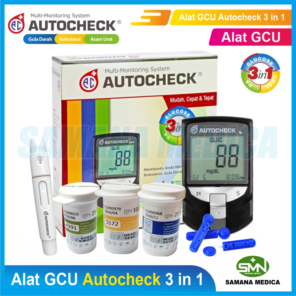 Jual Alat GCU Autocheck 3 in 1 Alat Tes Gula Darah - Kolesterol - Asam ...