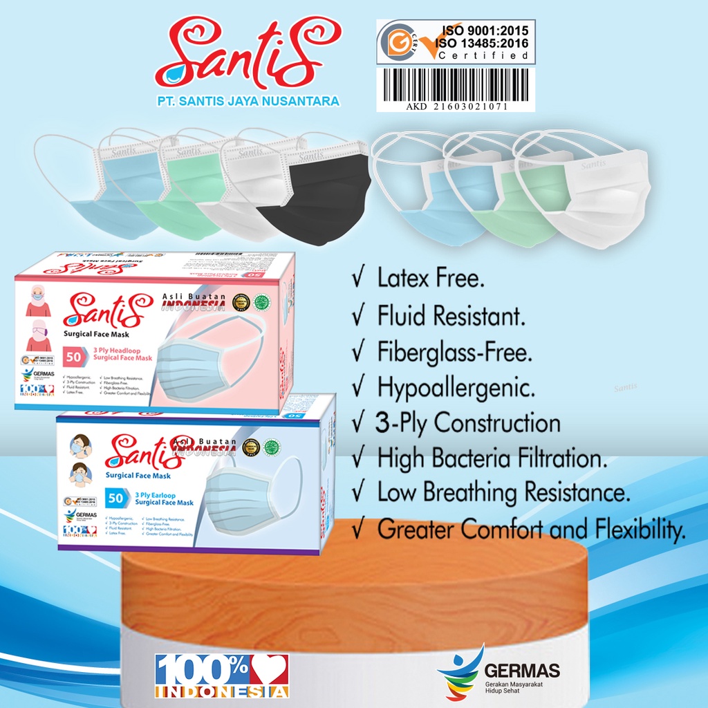 Jual Masker Medis / Surgical face mask 3ply Warna by SANTIS | Shopee ...