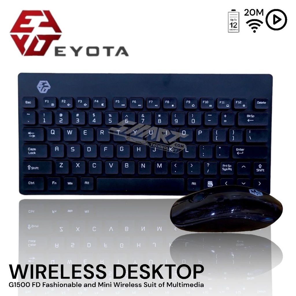 Jual Keyboard + Mouse Wireless Silent Mini Multimedia Keyboard Eyota ...