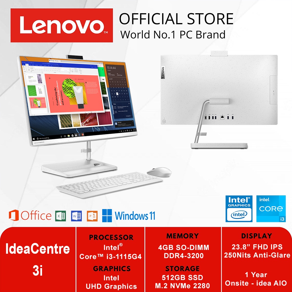 Jual LENOVO PC ALL IN ONE AIO 3-24ITL6 68ID WHITE CORE i3-1115G4 4GB ...