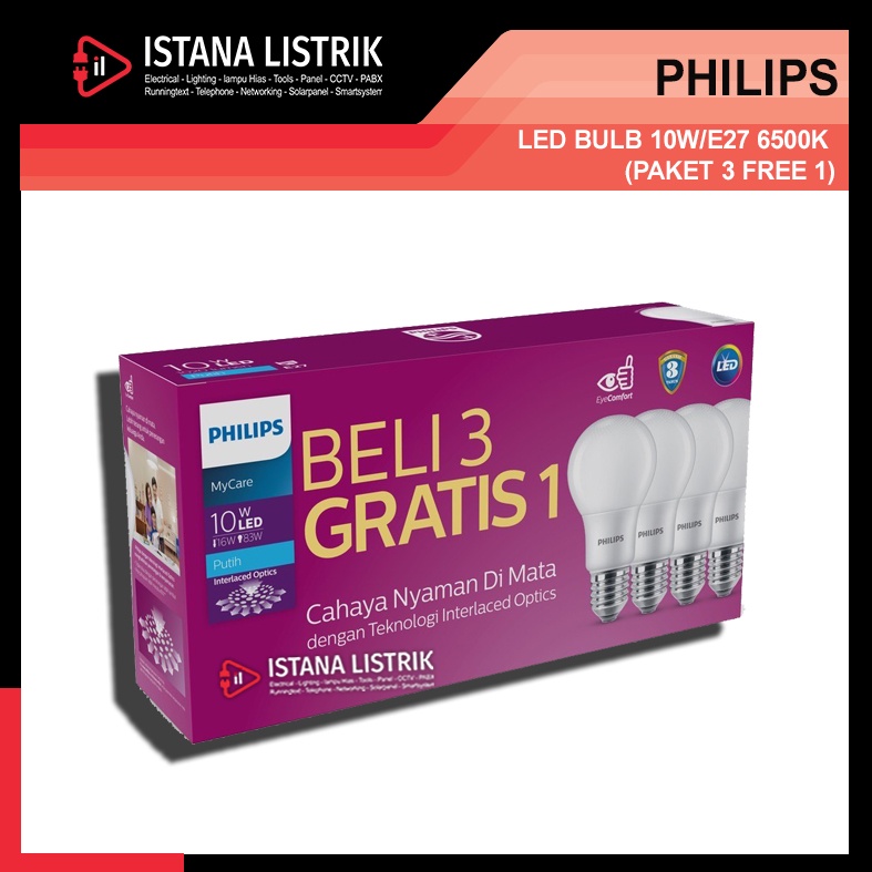 Jual PHILIPS LED BULB 10W/E27 6500K (PAKET 3 FREE 1) | Shopee Indonesia
