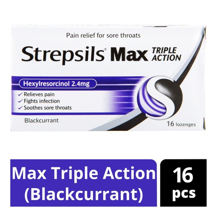 Jual Strepsils Lozenges Box - Max Triple Action, Blackcurrant ...