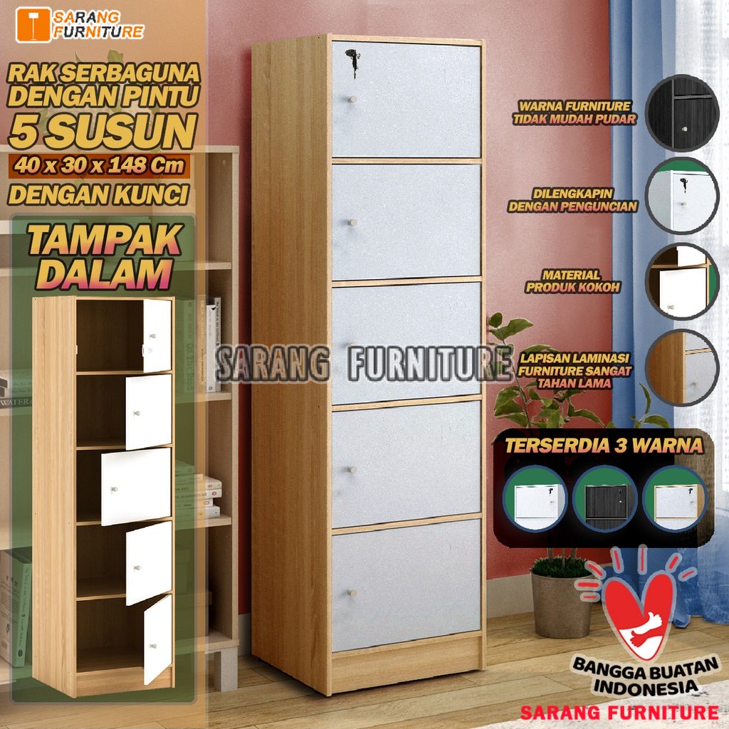 Jual LEMARI RAK BUKU SERBAGUNA SUSUN 5 KAYU DENGAN KUNCI RSG PINTU 5 ...