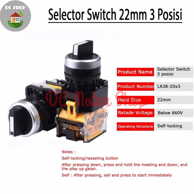 Jual Selector Switch 3 Posisi /3Posisi 22mm AC 660V ON-OFF-ON 2NO LA38 ...
