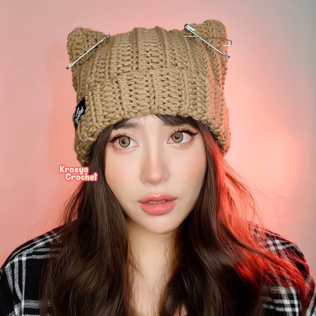Jual Cat Beanie Topi Rajut Kuping Kucing Pin Krosya Crochet Kupluk ...