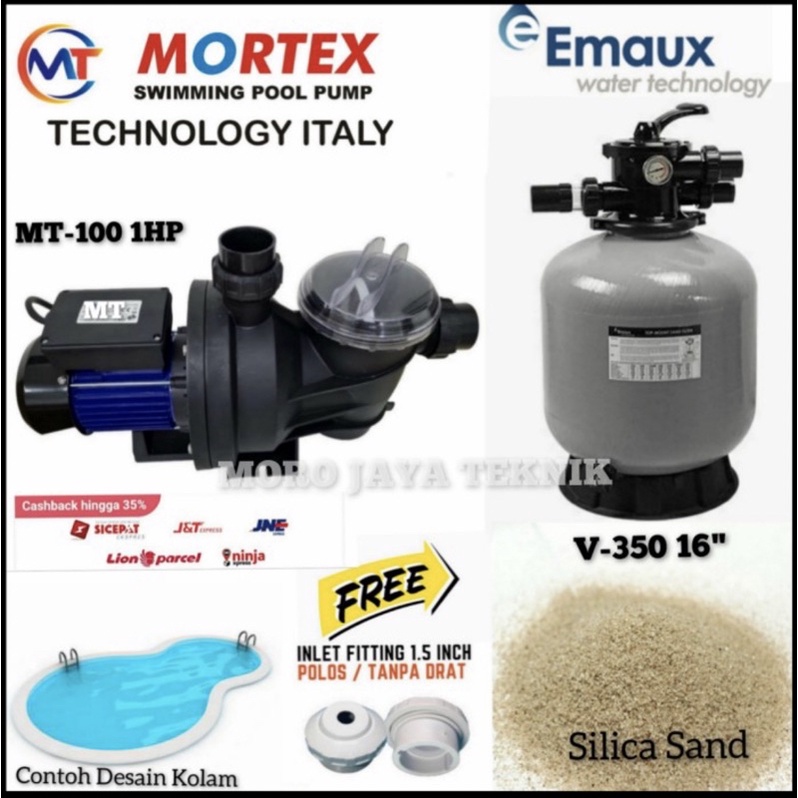 Jual Pompa Air Kolam Renang 1 Hp Mortex MT 100 1HP Tabung Filter Emaux P350 16 in Pasir Silika ...