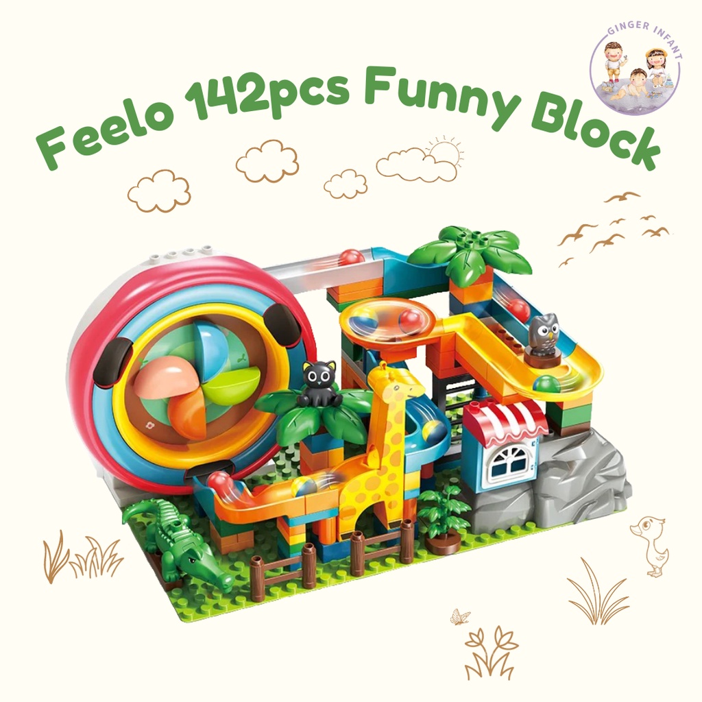 Jual feelo funny blocks 142pcs mainan building brick marble race maze ...