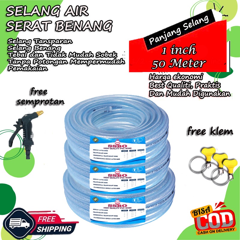 Jual SELANG AIR 1 INCH SERAT BENANG TRANSPARANT TEBAL 2 MM 50 METER 1 ROL MURAH | Shopee Indonesia