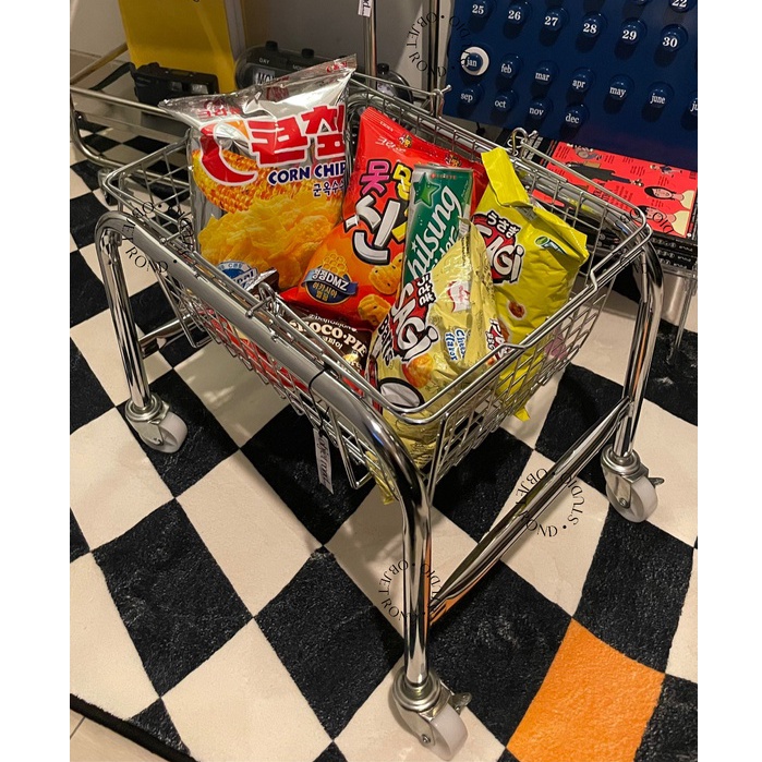 Jual [objet rond] trolley mini cart | rak troli keranjang shopping display stainless steel ...
