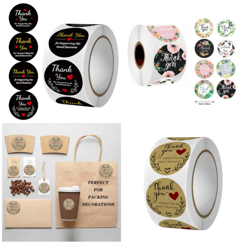 Jual 1roll Isi 500biji Sticker Thank You Stiker Hampers Kemasan Makanan ...