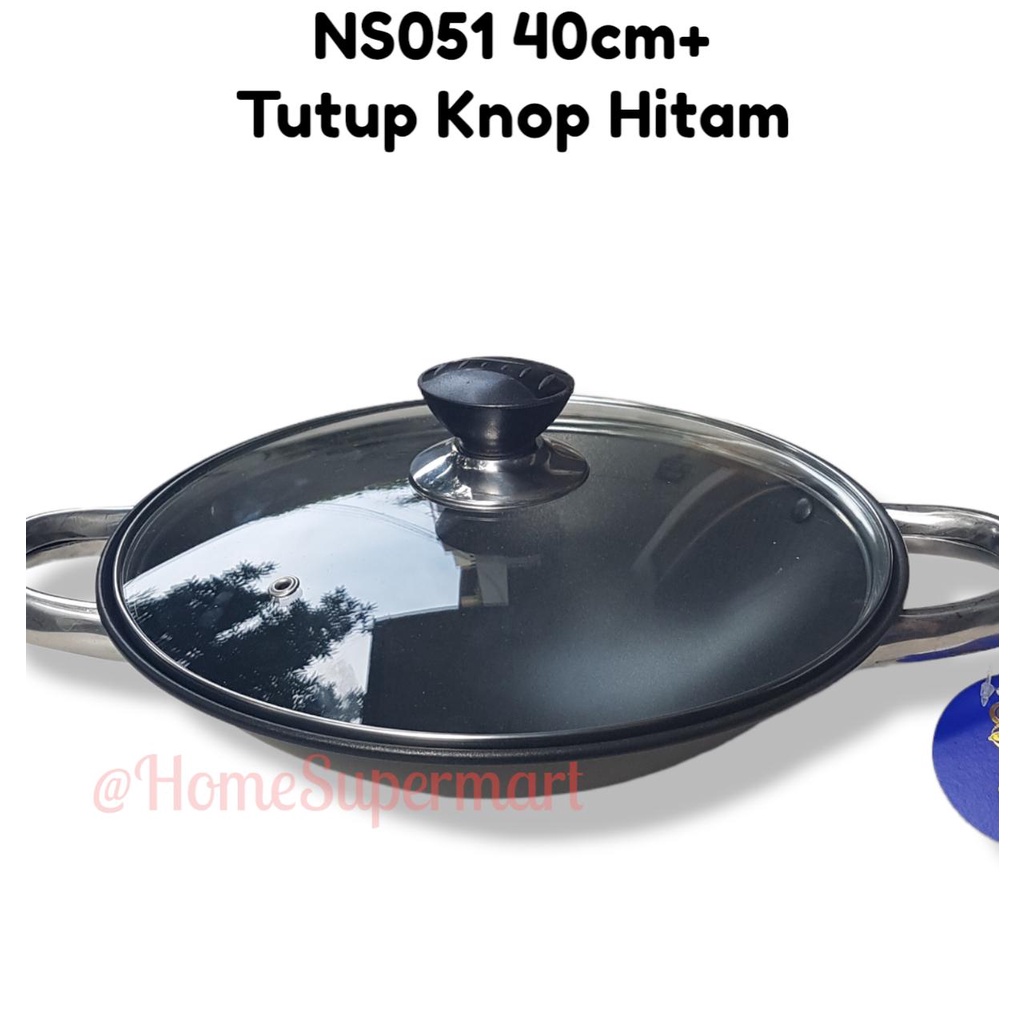 Jual Penggorengan Kuali 40cm Anti Lengket Besi Hitam Tutup Kaca Ns051 | Shopee Indonesia
