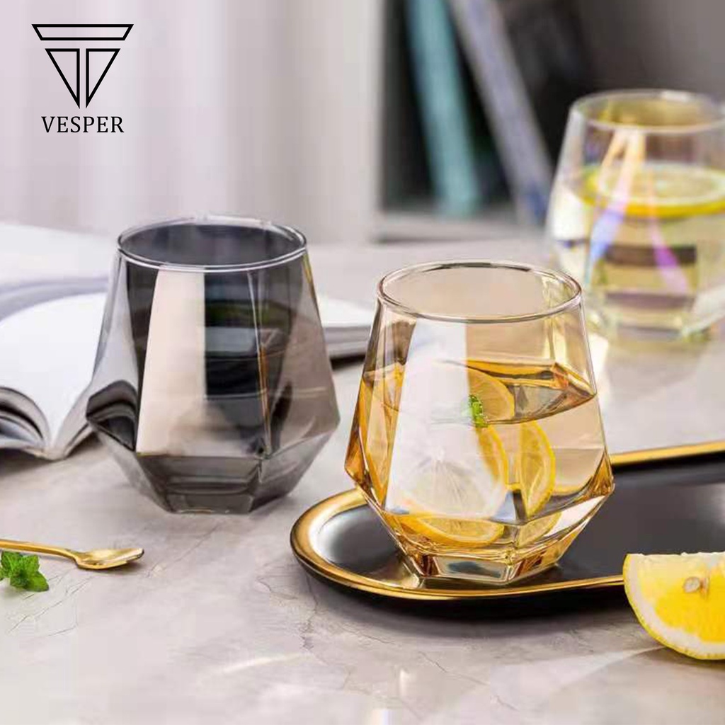 Jual geometry whisky beer coffee tea glass / gelas kaca diamond hexagonal / gelas minum kopi teh ...
