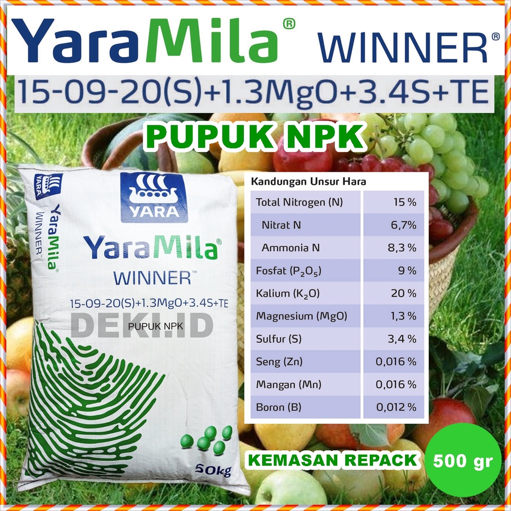 Jual Pupuk NPK YaraMila 15 09 20 S Winner Winer 500 gr Kemasan Repack Plus Magnesium Sulfur ...