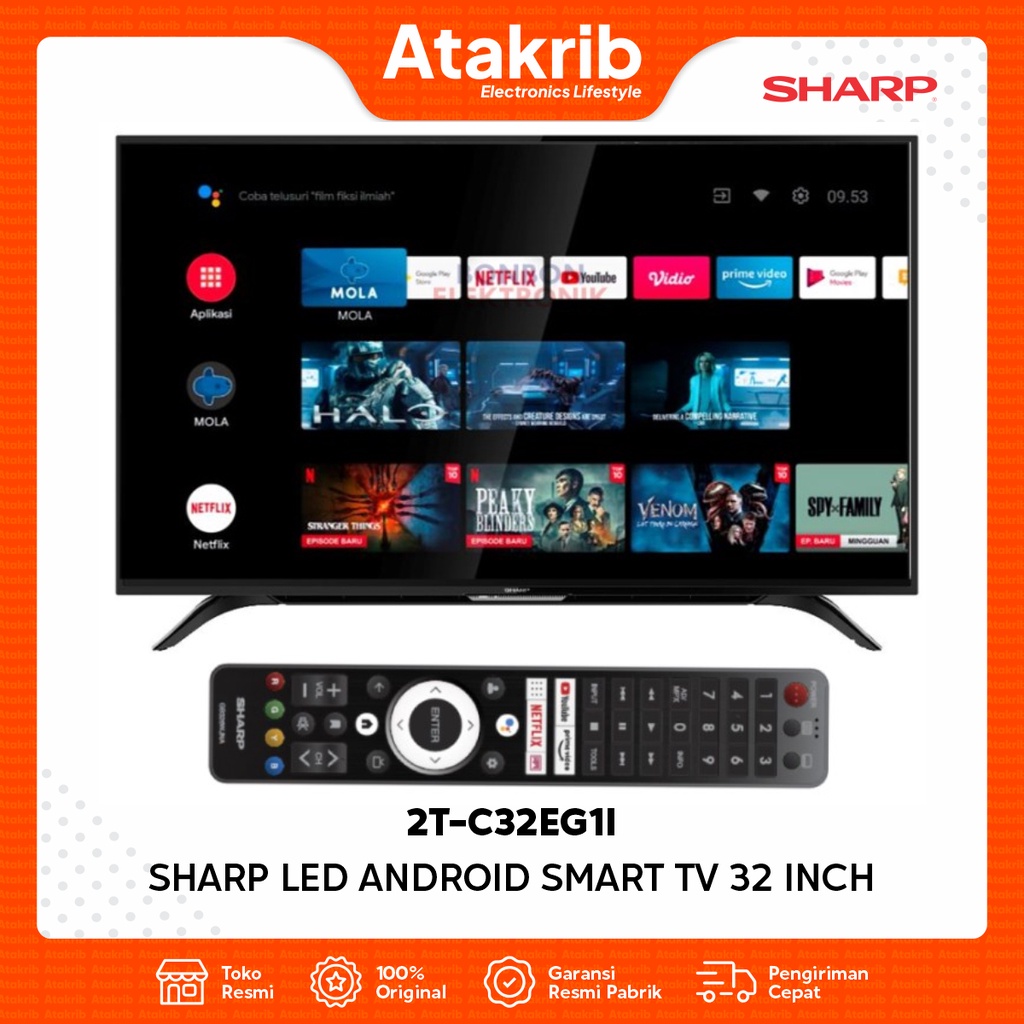 Jual SHARP LED 32 INCH 2T-C32EG1I ANDROID SMART DVB-T2 / 32EG1I | Shopee Indonesia