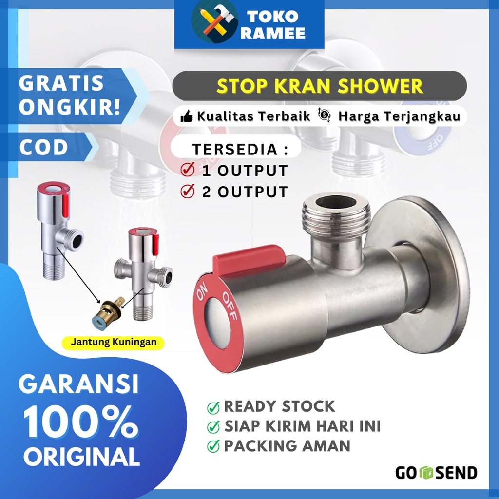 Jual Stop Kran / Keran Cabang Tee T Single 1 Output / Dobel 2 Output Ukuran Drat 1/2 Inch Selang ...
