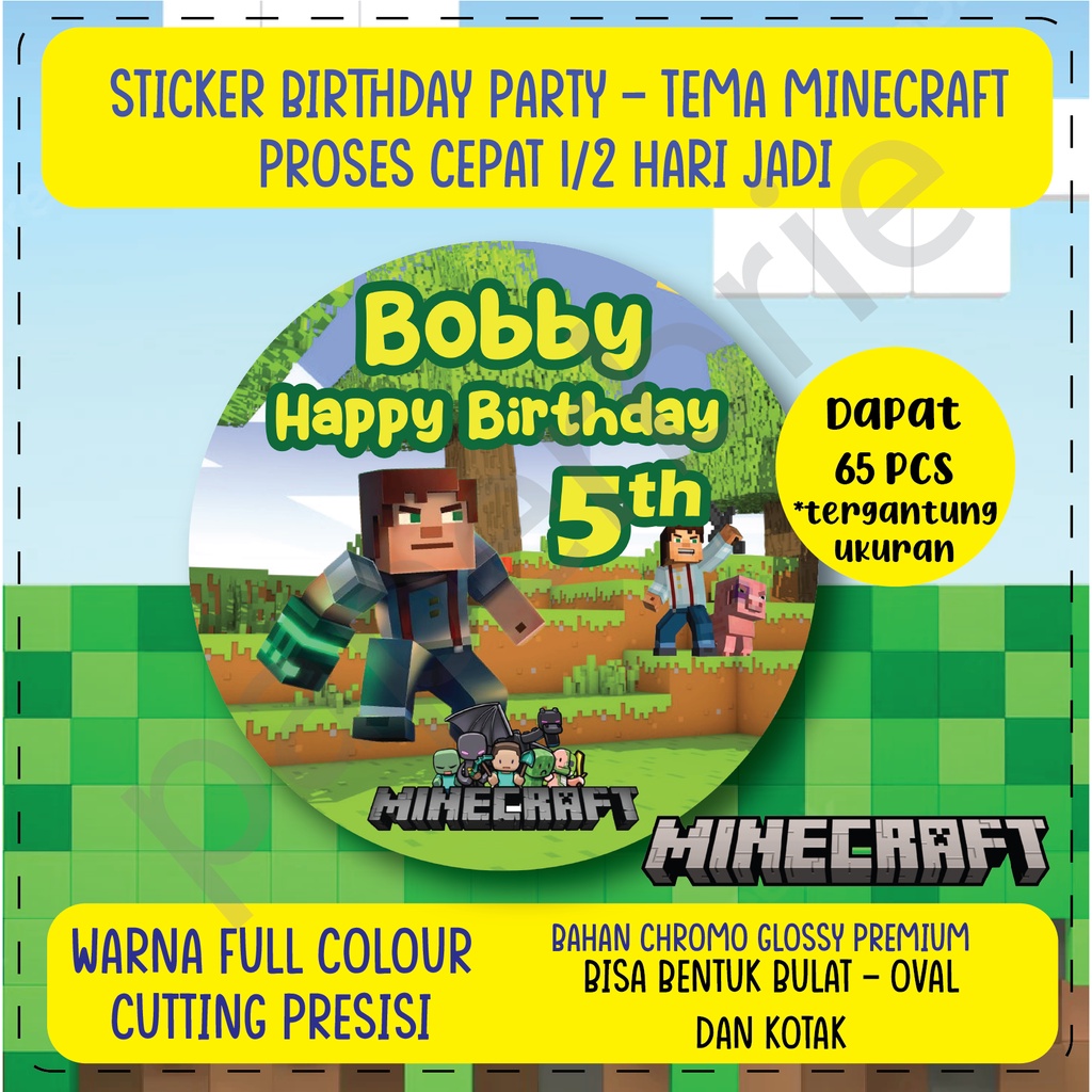Jual Label Stiker Minecraft - Sticker Ulang Tahun Anak, Hampers ...