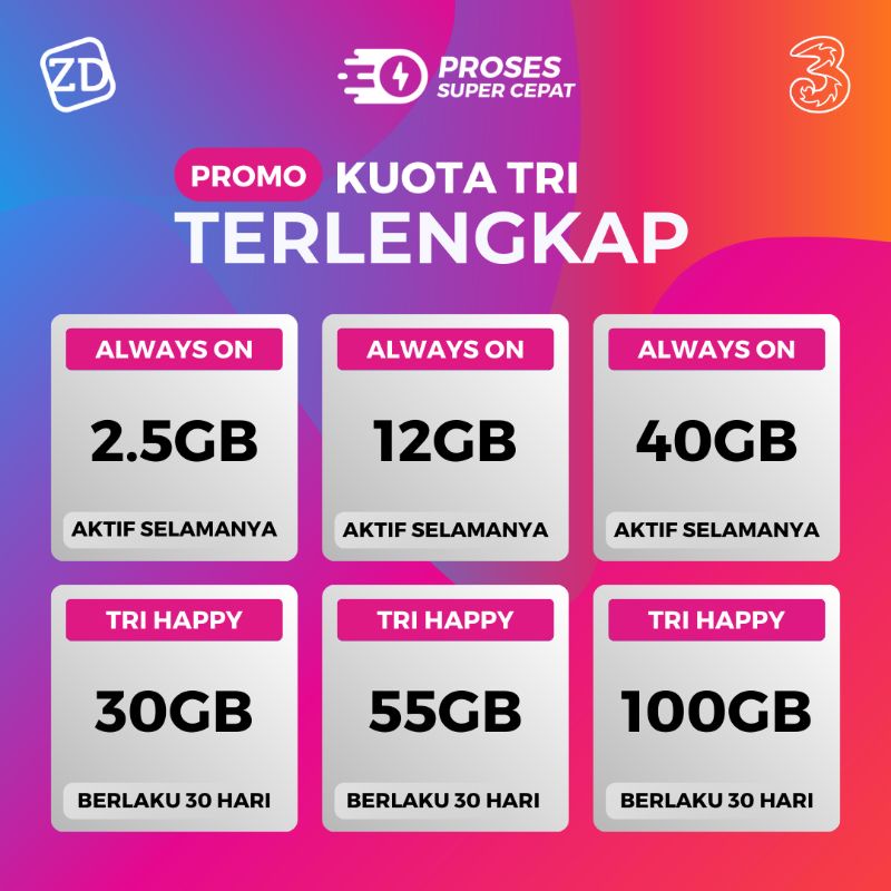 Jual Paket Data Tri AON, Happy, Home, dan Unlimited Nasional | Shopee Indonesia
