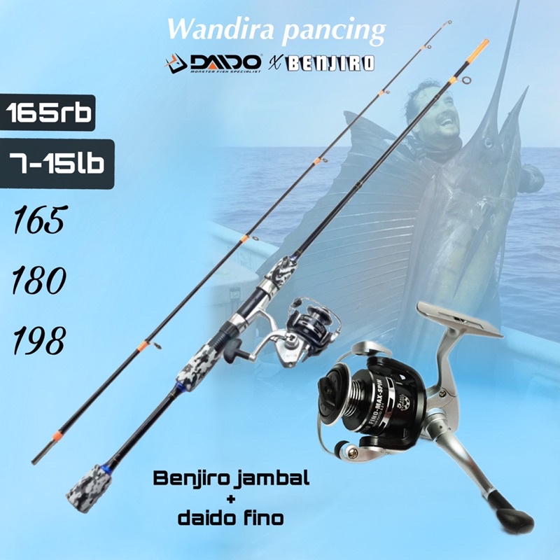 Jual satu set joran pancing spinning kaku lentur fiber solid murah kuat benjiro jambal 165 180 ...