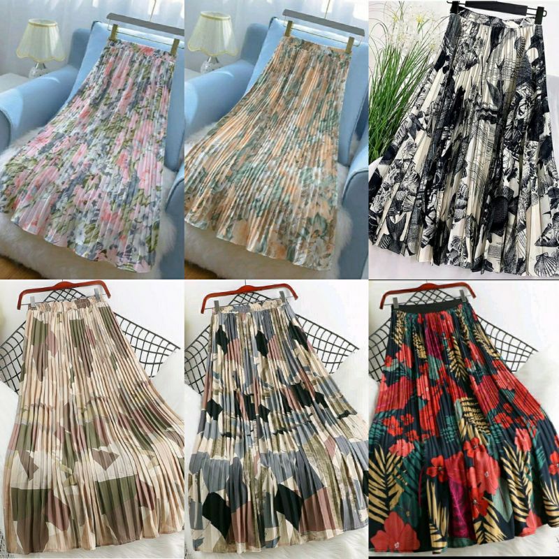 Jual ROK PLISKET PANJANG / Rok Plisket Impor / Motif Bunga Abstrak ...