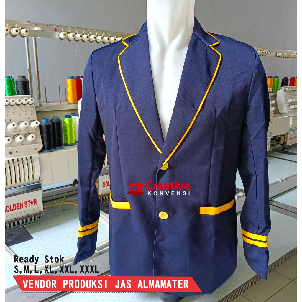Jual (BISA COD) jas almamater sekolah warna navy Lis kuning / JAS OSIS ...