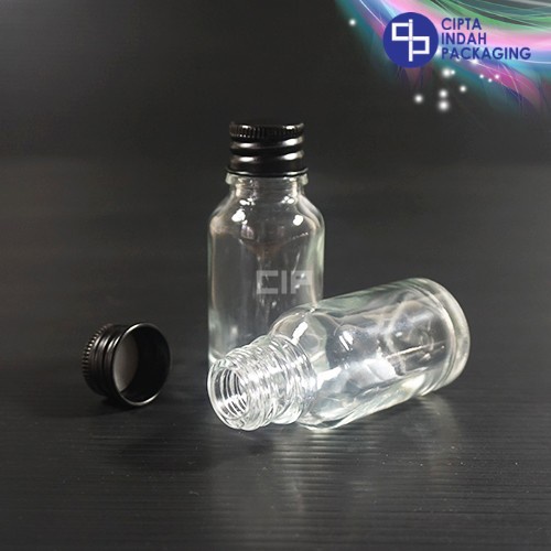Jual Botol Kaca 15ml Bening Tebal - Tutup Ulir Aluminium Hitam | Shopee Indonesia