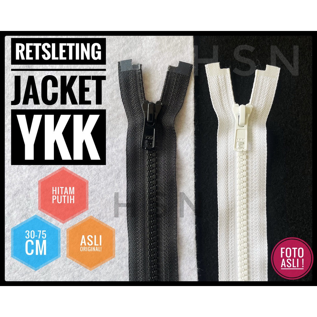 Jual ritsleting /resleting jaket ykk hitam & putih 30cm-75cm | Shopee Indonesia