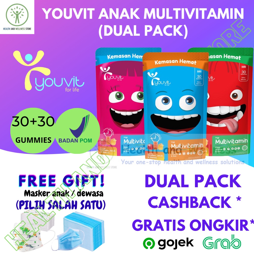 Jual YOUVIT MULTIVITAMIN ANAK YOU VIT 30 GUMMY TABLET KIDS VITAMIN DUAL | Shopee Indonesia