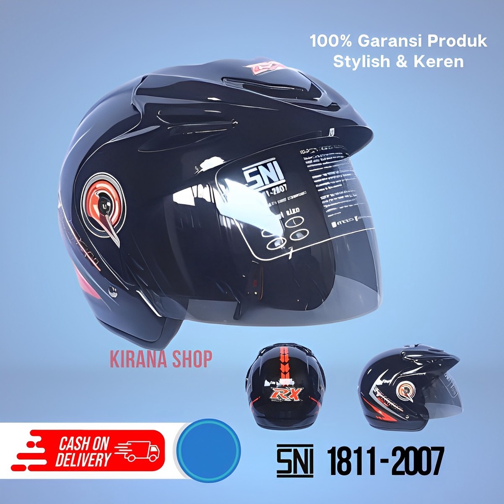 Jual Helm SNI Half Face Dewasa Pria Dan Wanita Polos Warna Hitam Glossy ...