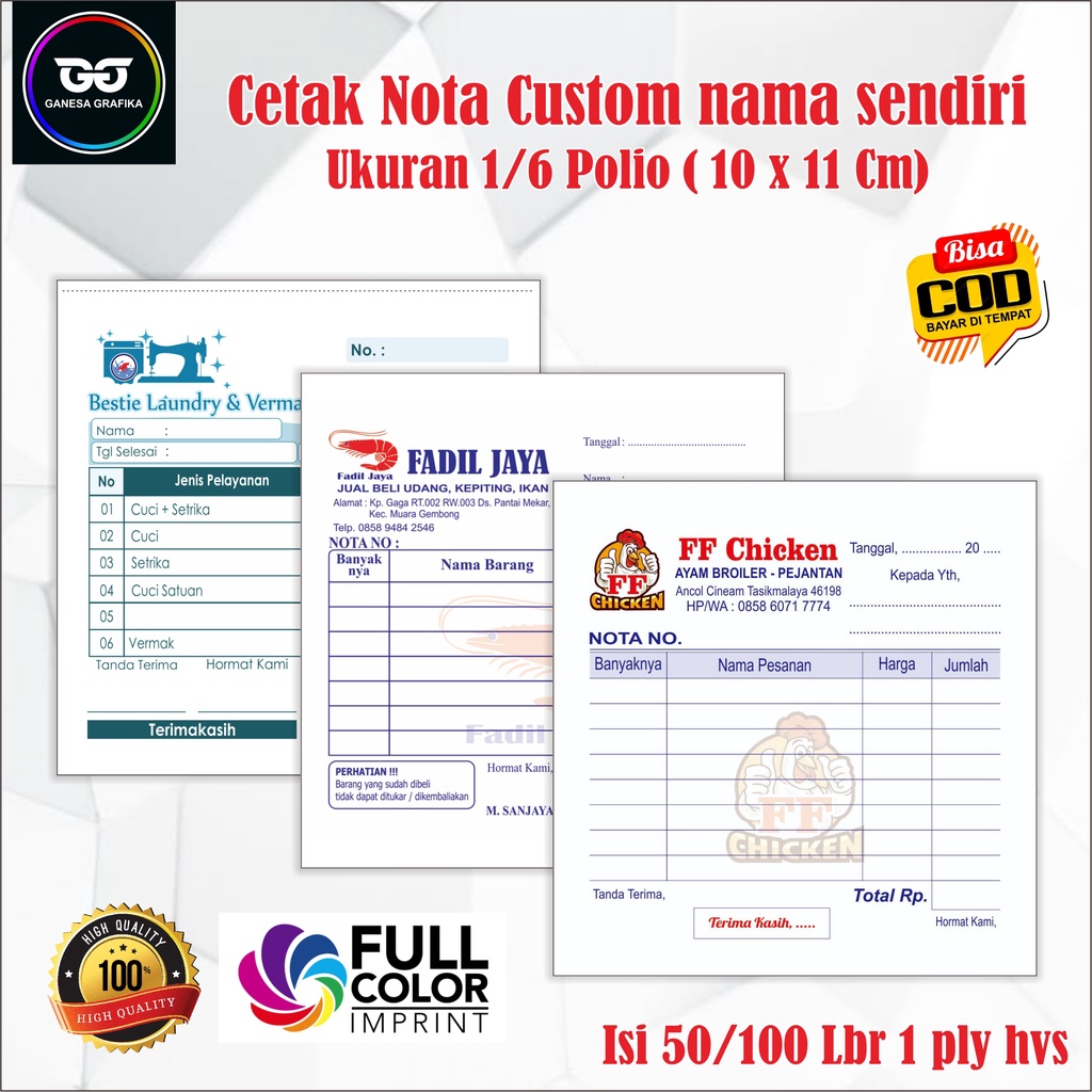 Jual TANPA MIN ORDER| Cetak nota Custom nama toko sendiri ukuran 10 x ...