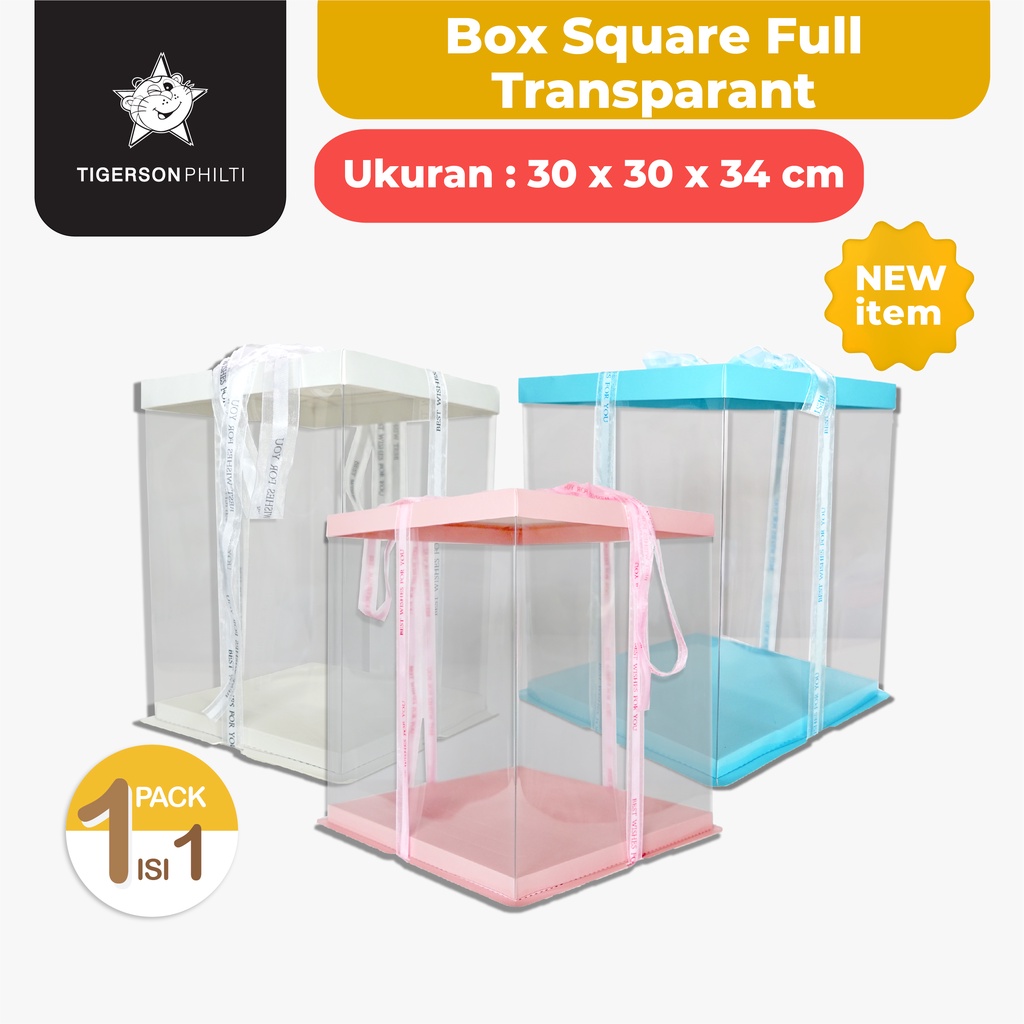 Jual Cake Box Full Transparant Square Mika/ Packaging Kue 30x30x34 cm ...