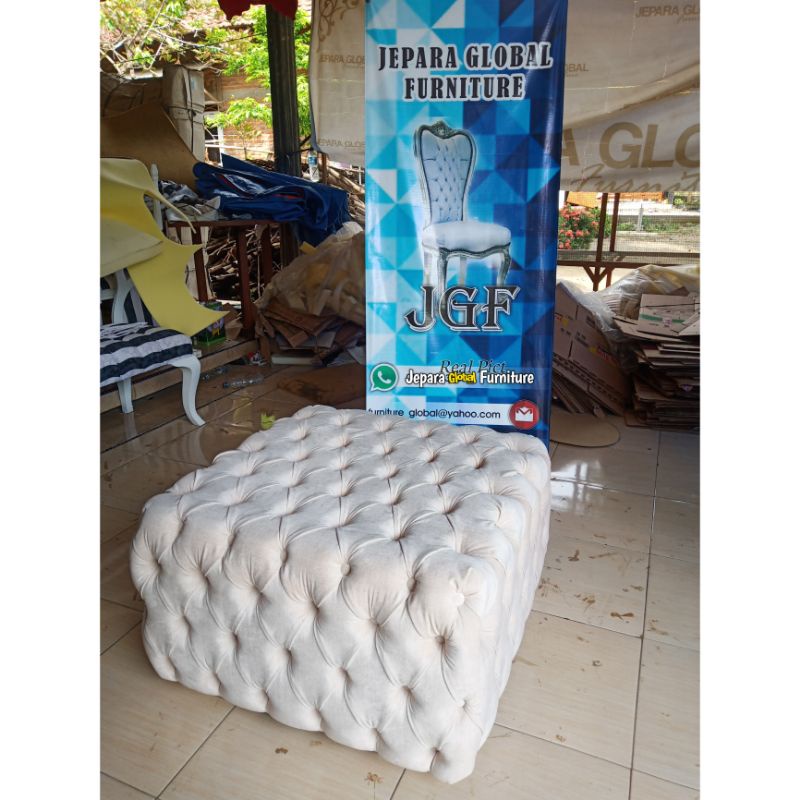 Jual sofa stool persegi full button linen ( meja jok, meja kopi, kursi ...