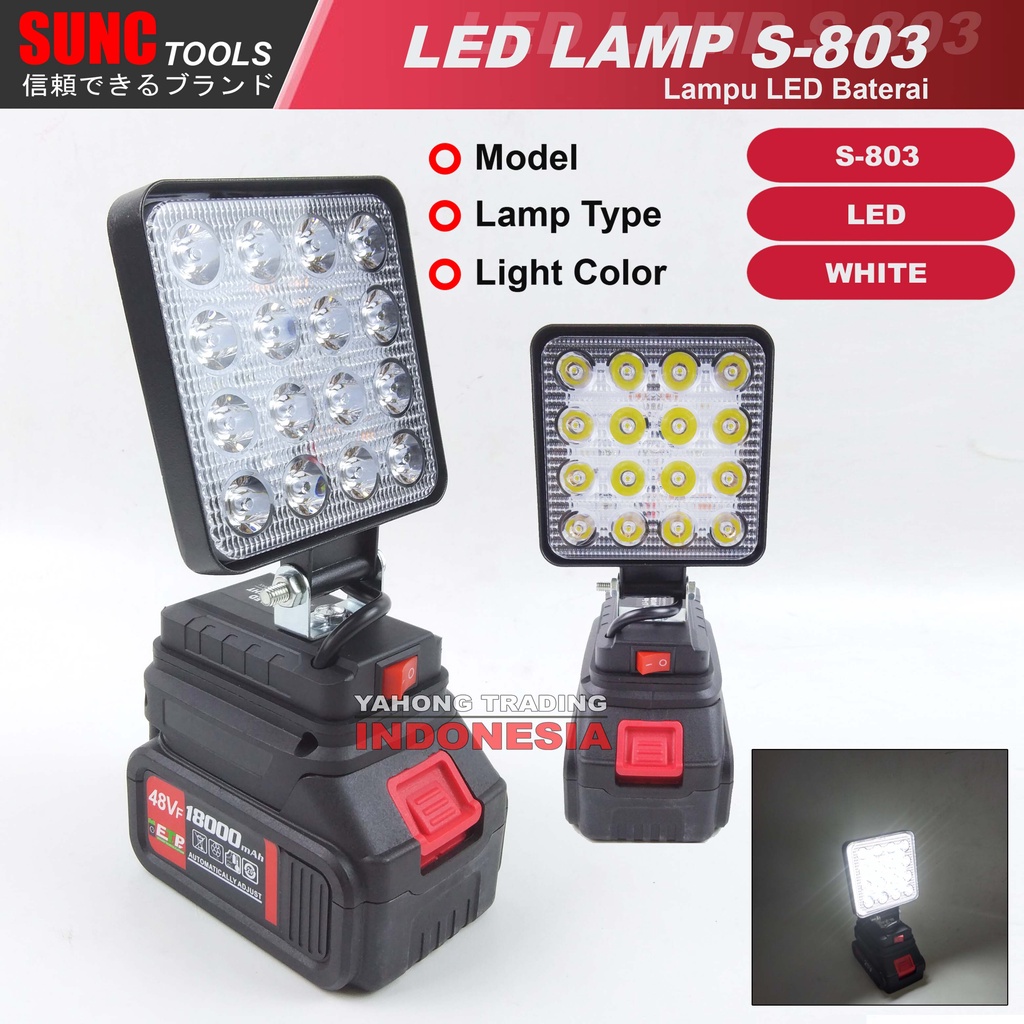 Jual Lampu LED Portable Lamp Baterai 21V 48VF Cahaya Putih Terang SUNC TOOLS | Shopee Indonesia