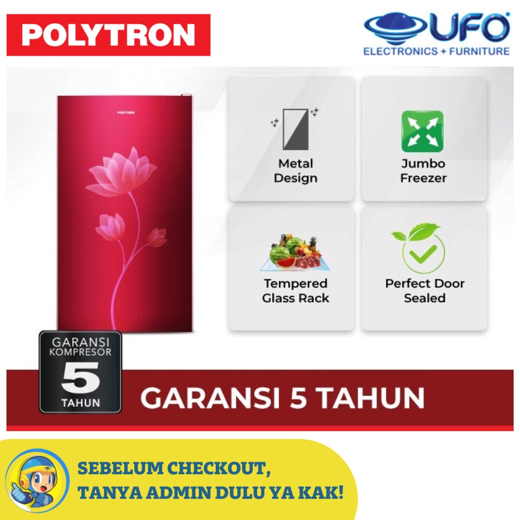 Jual POLYTRON PRB159R / PRB159B Kulkas 1 Pintu Beauty metal door 150 ...