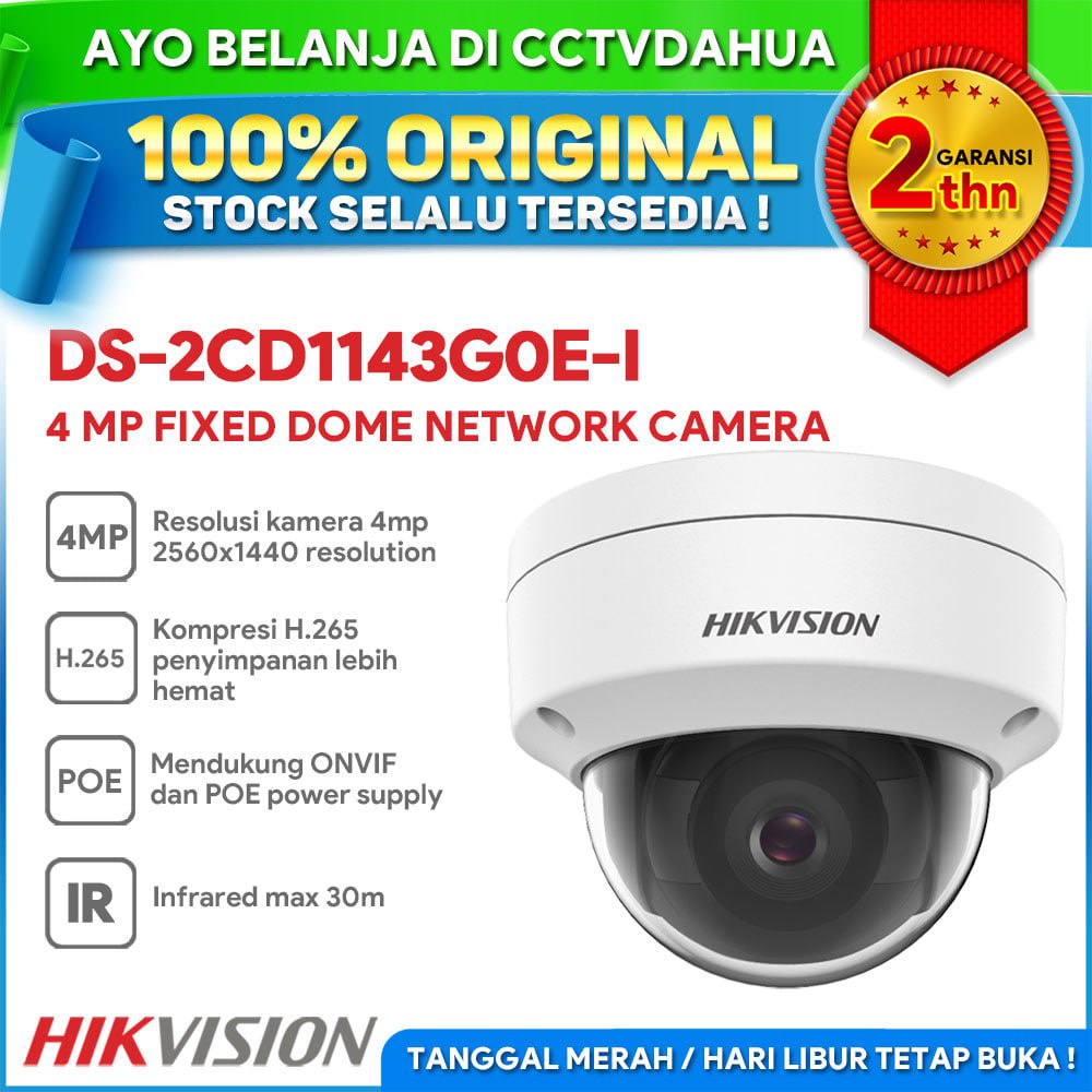 Jual HIKVISION DS-2CD1143G0E-I Hikvision 4 MP Fixed Dome Network Camera | Shopee Indonesia