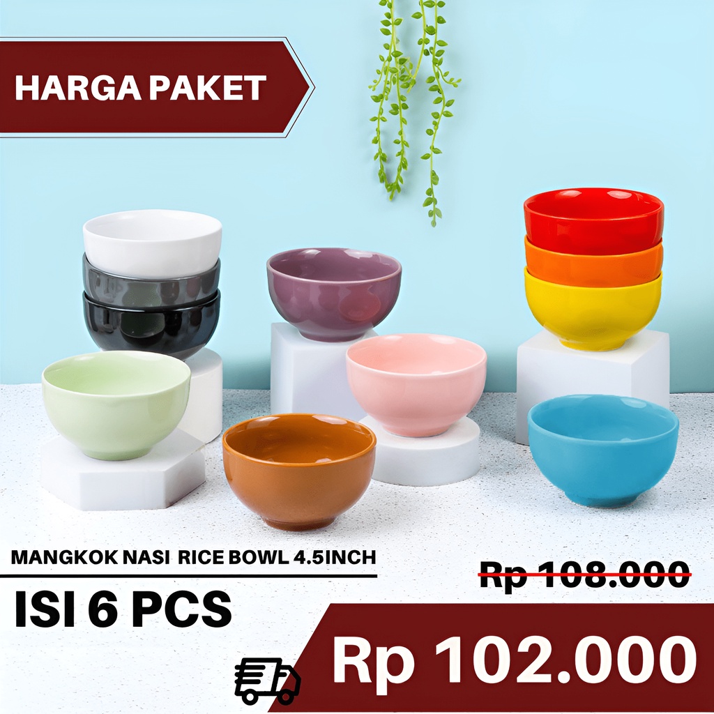 Jual Paket isi 6 pcs Mangkok Nasi Rice Bowl A Porcelain Keramik 4.5inch ...