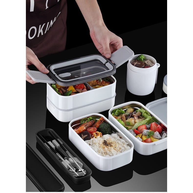 Jual Kotak bekal makan / lunch box susun rantang tumpuk putih polos ...