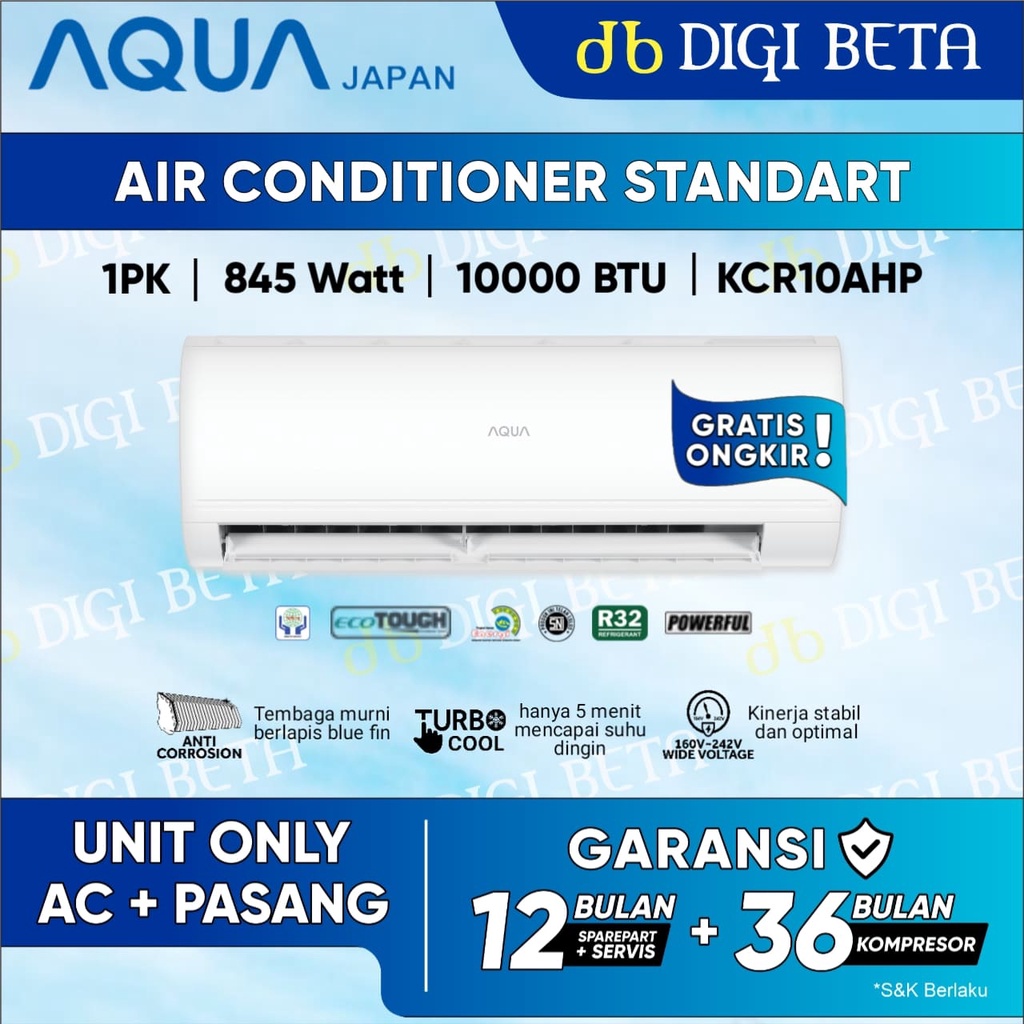 Jual AC AQUA 1 PK Standart AQA-KCR9ANP Air Conditioner Split 845 Watt Pendingin Ruangan R32 ...