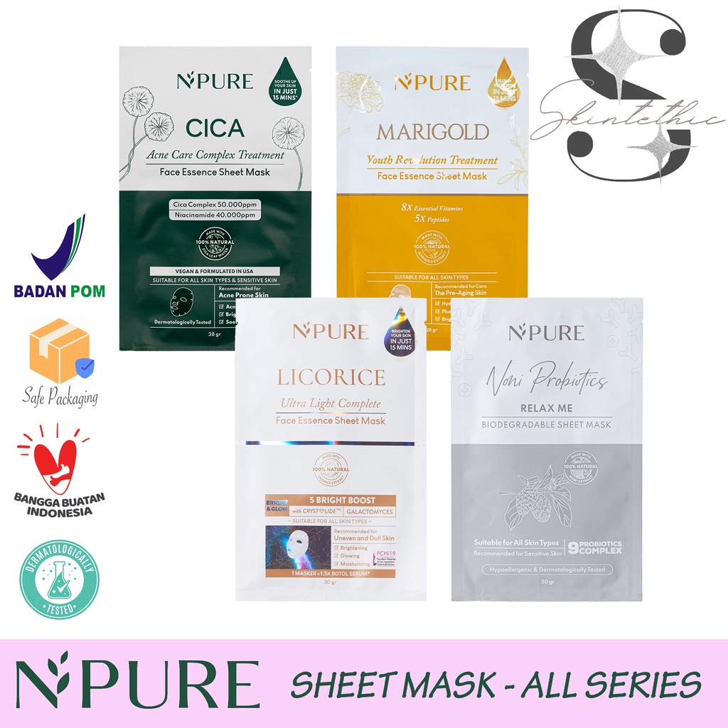 Jual N'Pure Sheet Mask Masker NPure Cica Centella Asiatica / Marigold ...