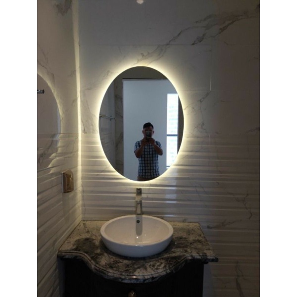 Jual Kaca Cermin Oval Aesthetic Mirror Dinding Gantung LED Wastafel ...