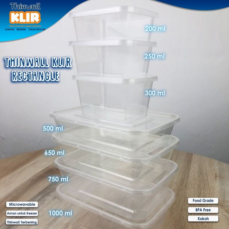 Jual Thinwall Kotak Makan Box Makanan Plastik Bening 650ml (25 PCS ...